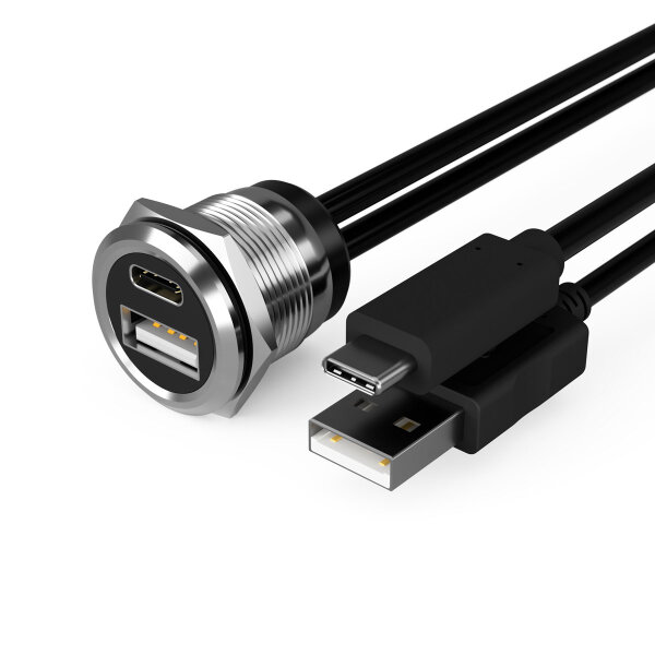 USB Typ-A + Typ-C Doppel-Einbaubuchse mit Kabel | RIBU Elektronik